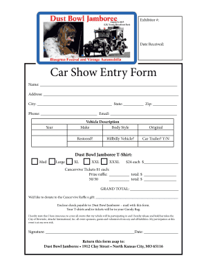 Fillable Online Car Show Entry Form - Dust Bowl Jamboree Fax Email ...