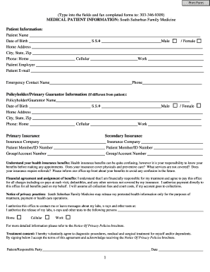 CO South Suburban Family Medicine Medical Patient Information - Fill ...