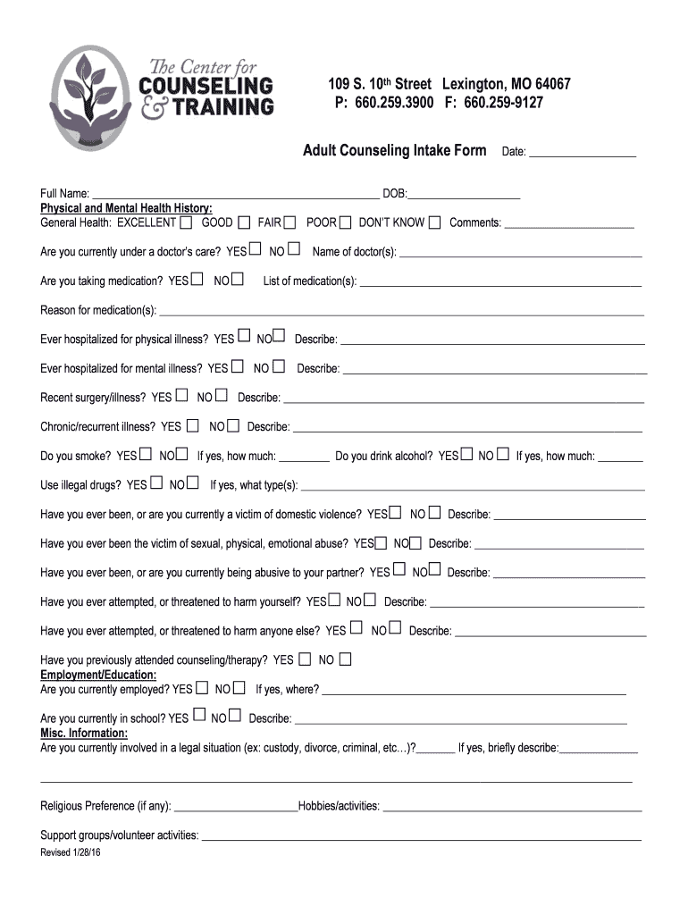 Fillable Online Adult Counseling Intake Fax Email Print - pdfFiller