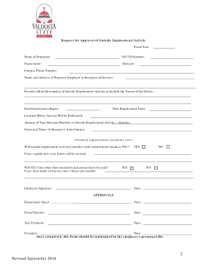 Fillable Online valdosta Request to Engage in Outside Activities ...