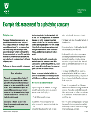 Fillable Online Example risk assessment for a plastering company Fax ...