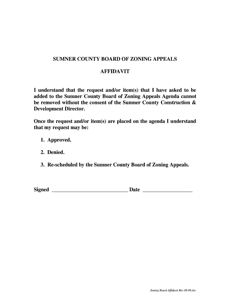 Fillable Online sumnertn Zoning Board Affidavit - Sumner County ...