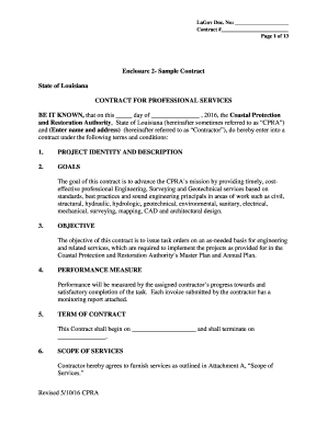 Fillable Online Enclosure 2 - Sample Contract - Coastal Protection and ...