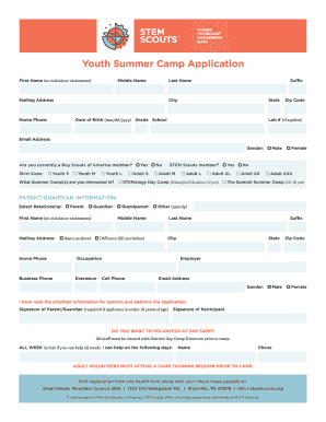Fillable Online bsa-gsmc Youth Summer Camp Application - Great Smoky ...