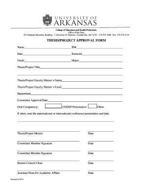 Fillable Online hono uark THESIS/PROJECT APPROVAL FORM - University of Arkansas Fax Email Print ...