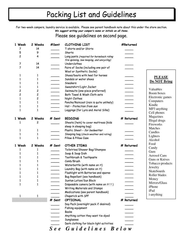 Fillable Online Packing List and Guidelines Fax Email Print - pdfFiller