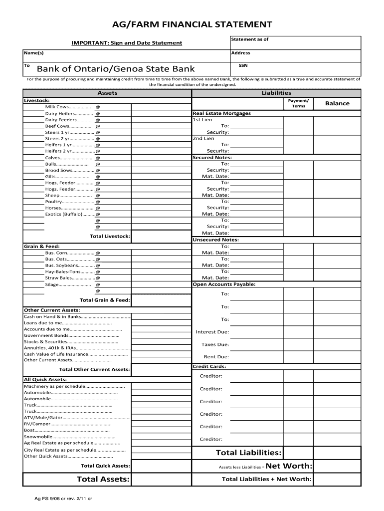 Fillable Online Agricultural Financial Statement - Bank of Ontario Fax ... Fillable Online Agricultural Financial Statement - Bank of Ontario Fax ...