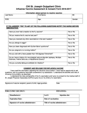 Fillable Online 16-17 Flu Vaccine consent form II Fax Email Print ...