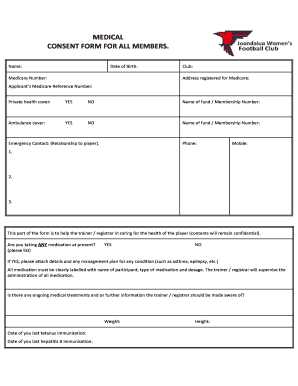 Fillable Online MEDICAL CONSENT FORM FOR ALL MEMBERS. Fax Email Print ...
