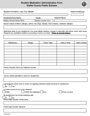 Fillable Online rrms wythe k12 va Student Medication Administration ...