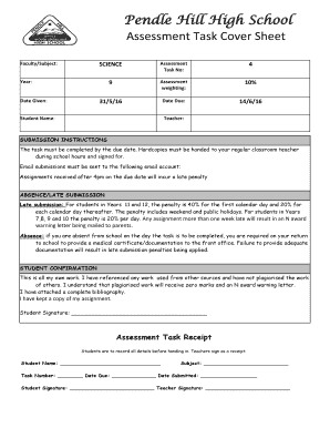 Fillable Online pendlehillhighschool org Assessment Task Cover Sheet -... Fax Email Print ...