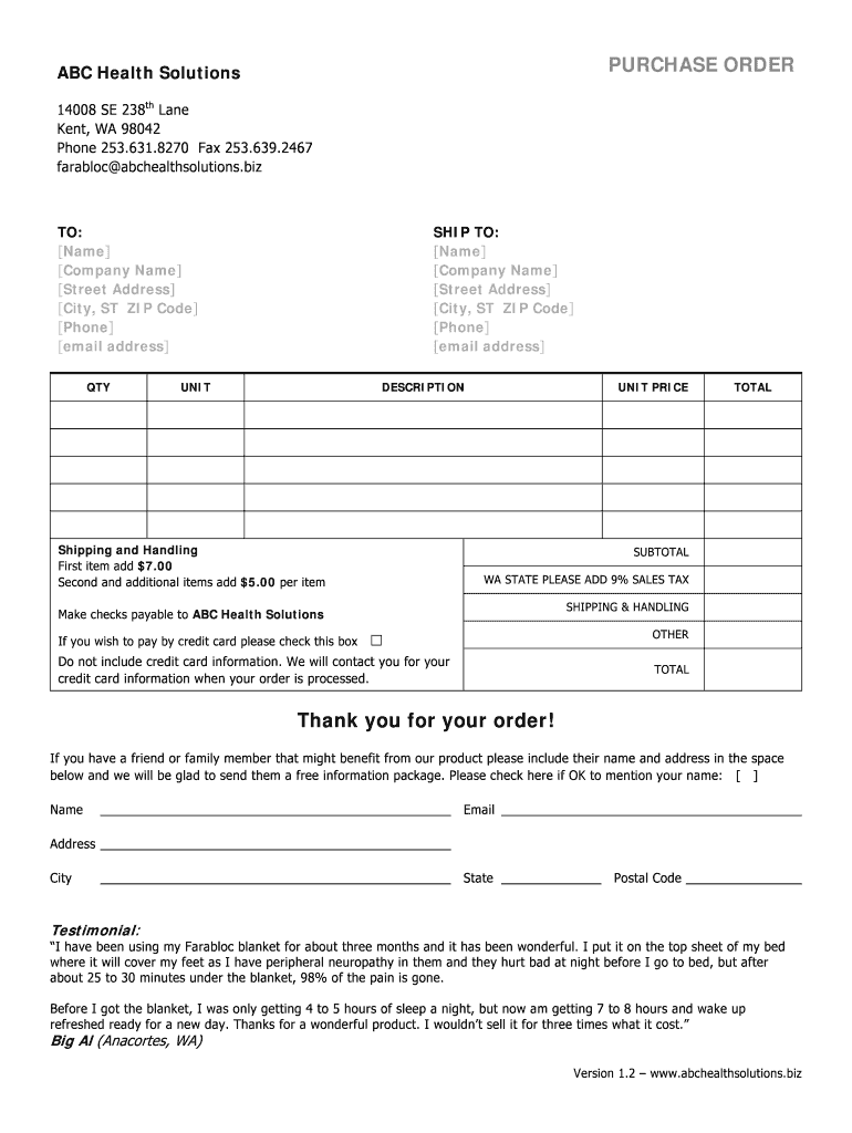 Fillable Online abchealthsolutions UNIT DESCRIPTION UNIT PRICE TOTAL ...