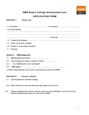 Fillable Online gmbunion GMB Ruskin College Scholarship Fund ...