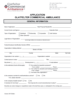 Fillable Online APPLICATION GLATFELTER COMMERCIAL AMBULANCE Fax Email ...
