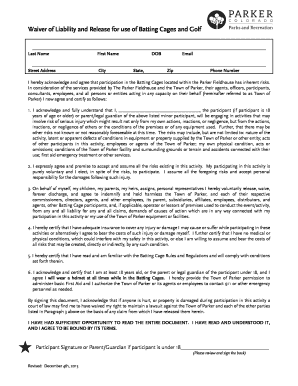 Fillable Online Waiver of Liability and Release for use of Batting ...