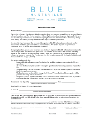 Fillable Online Patient Privacy Form Patient Name: Our Notice of ...