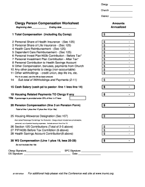 Fillable Online Clergy Person Compensation Worksheet Fax Email Print ...