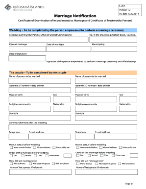 Fillable Online skra Marriage notification - j skr slands Fax Email ...