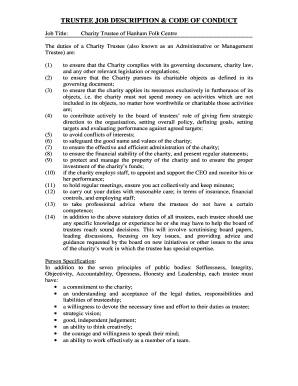 Fillable Online hanhamcentre TRUSTEE JOB DESCRIPTION & CODE OF CONDUCT ...