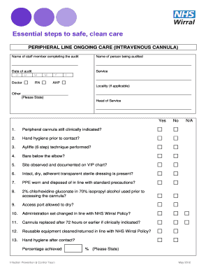 Fillable Online wirral nhs Peripheral Line Ongoing Care Audit Tool.doc ...