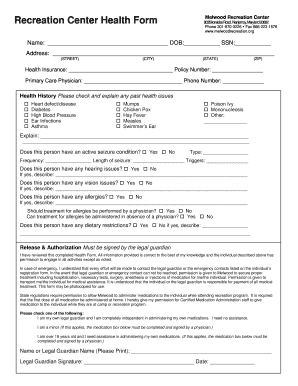 Fillable Online melwood Rec Center General Health Form - melwood Fax ...