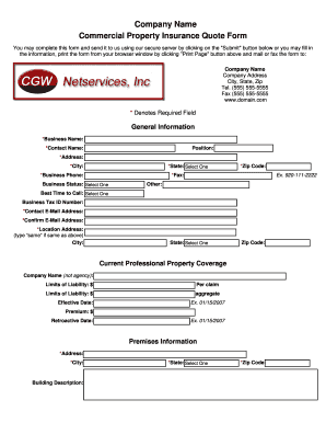 Fillable Online Company Name Commercial Property Insurance Quote Form ...