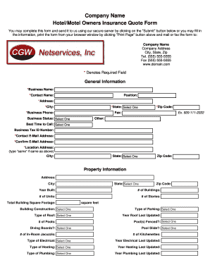 Fillable Online Company Name Hotel/Motel Owners Insurance Quote Form ...