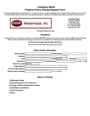 Fillable Online Company Name Property Policy Change Request Form Fax ...