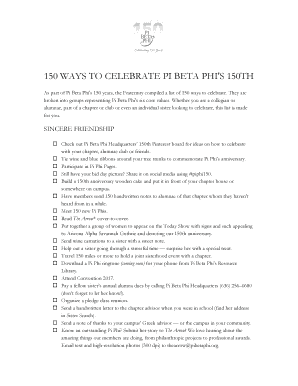 Fillable Online 150 WAYS TO CELEBRATE PI BETA PHI'S 150TH Fax Email ...