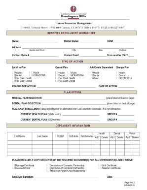 Fillable Online BENEFITS ENROLLMENT WORKSHEET Name: Marital Status: SSN ...