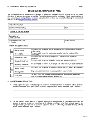 Fillable Online ece ucsb Form A - Sole Source - UC Santa Barbara Fax Email Print - pdfFiller