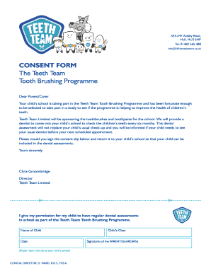 Fillable Online cravenprimaryacademy org CONSENT FORM The Teeth Team ...