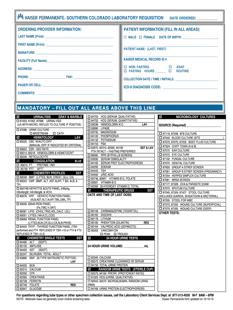 Fillable Online SOUTHERN COLORADO LABORATORY REQUISITION Fax Email ...