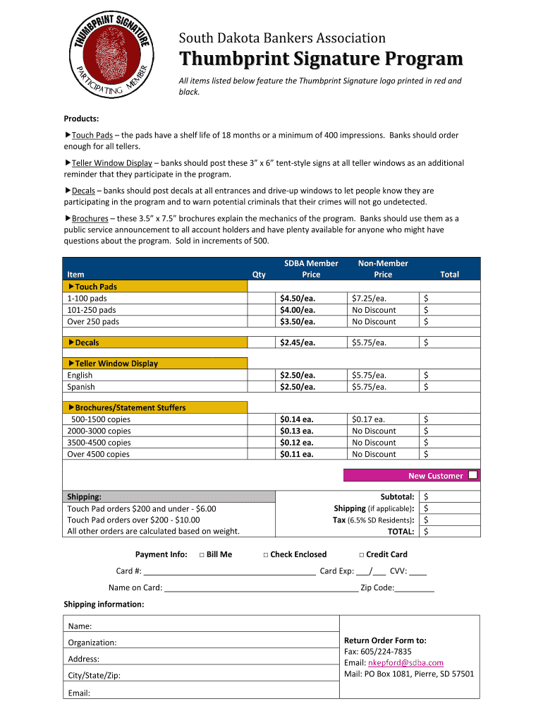 Fillable Online South Dakota Bankers Association Thumbprint Signature ...