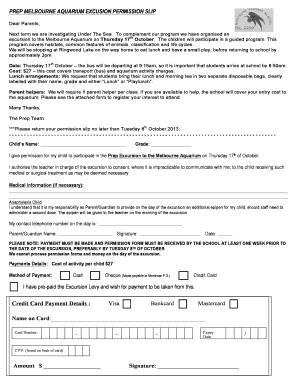 Fillable Online montroseps vic edu PREP MELBOURNE AQUARIUM EXCUSION PERMISSION SLIP - montroseps ...