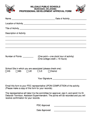 Fillable Online Professional Development Activity Form - Hilldale ...