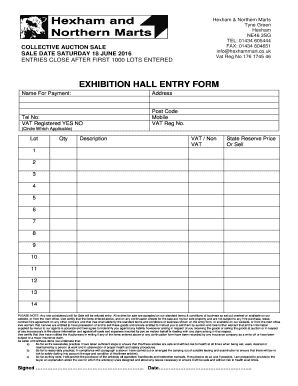 Fillable Online hexhammart co exhibition hall entry form - Hexham and ...