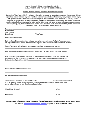 Fillable Online delano k12 mn Harassment and Violence Report Form ...