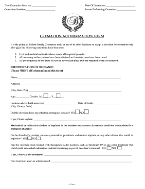 Fillable Online cremation authorization form - Ballard Family Moanalua ...