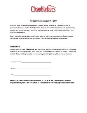 Fillable Online Tobacco Attestation Form - Clean Harbors My Health Fax ...