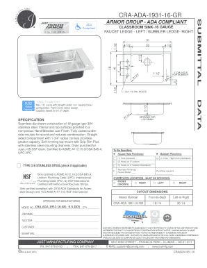 Fillable Online Compliant CLASSROOM SINK -16 GAUGE FAUCET LEDGE - LEFT ...