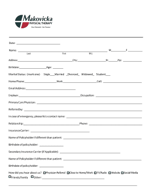 Fillable Online Intake Packet - Makovicka Physical Therapy Fax Email ...