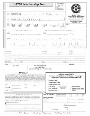 Fillable Online USYSA Membership Form FOR LEAGUE - MGMojo.com Fax Email ...