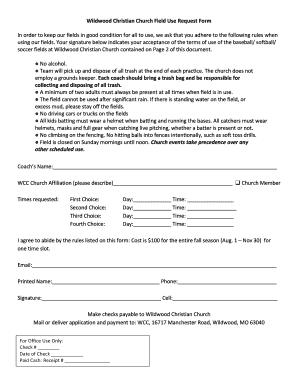 Fillable Online Wildwood Christian Church Field Use Request Form Fax ...