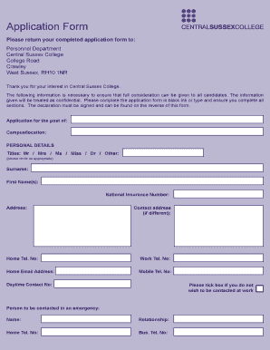 Fillable Online Application Form - Home - Central Sussex College Fax Email Print - pdfFiller