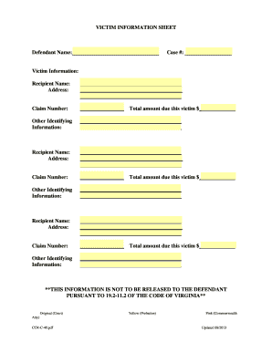 Fillable Online fairfaxcounty Victim Information Sheet - Fairfax County ...