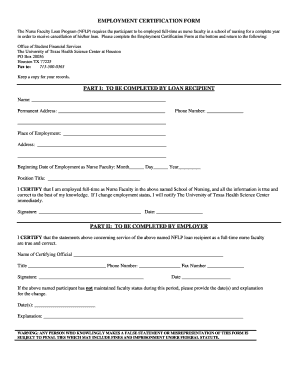 Fillable Online Employment Certification Form - University of Texas ...