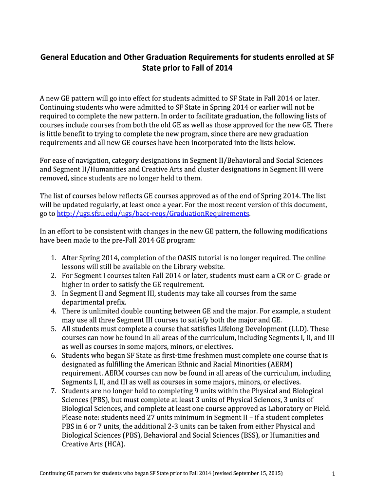 Fillable Online General Education and Other Graduation Requirements for ...