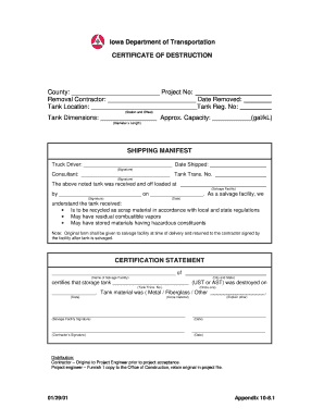 Fillable Online iowadot Certificate of Destruction - Iowa Department of Transportation - iowadot ...