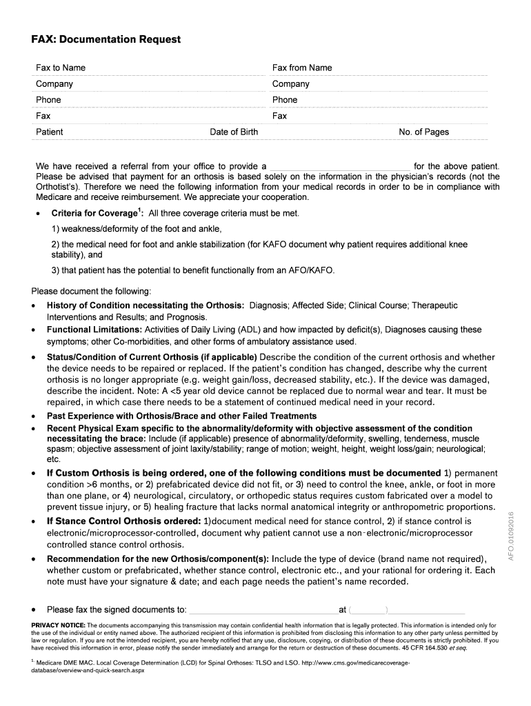 Fillable Online FAX: Documentation Request - Ottobock US Fax Email Print - pdfFiller